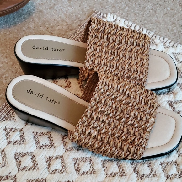David Tate | Shoes | David Tate Brown Raffia Sandals Size 5ww Euc ...